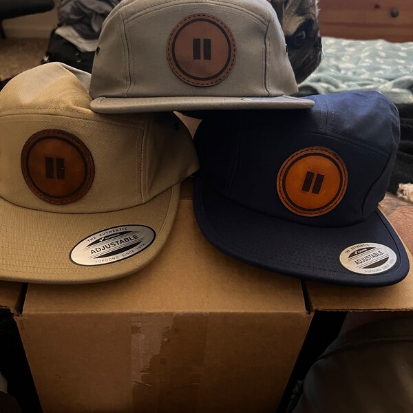 Custom Logo 5 Panel Hat | Stitched Real Leather Patch Five Panel Cap ...
