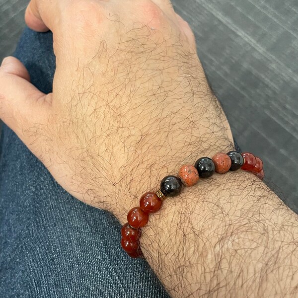 Beaded Necklace for Men - Made With Natural Bloodstone, Tiger's Eye ...