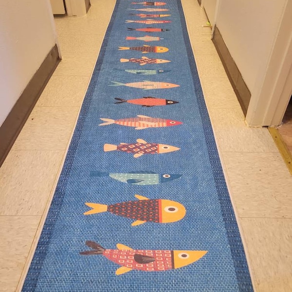 Non Slip Washable Fish Blue Kitchen Rug Runner Carpet Mat - Etsy