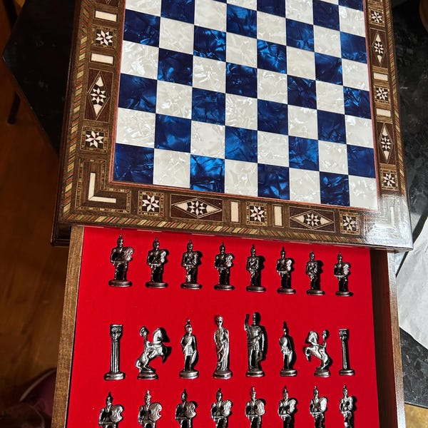 Luxury Chess Set, Handmade Wooden Chess Board With Metal Theme Chess ...