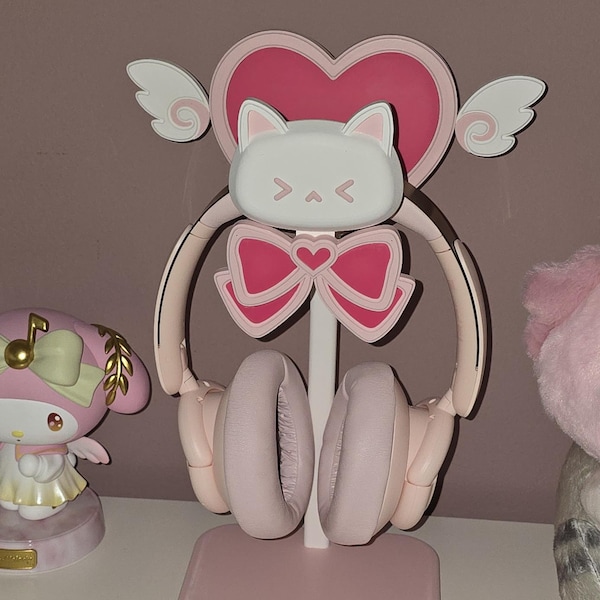 Cute Headphone Stand - Set With Cat, Ribbon and Heart Accessory - Fully ...