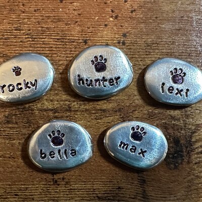 Pet Name Pocket Pebble / Memorial Cat Stone / Pewter Dog Name Pebble ...