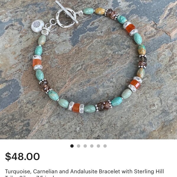Turquoise, Carnelian and Andalusite Bracelet With Sterling Hill Tribe ...