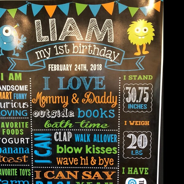 Monster Birthday Chalkboard Sign Little Monsters First Birthday Poster ...