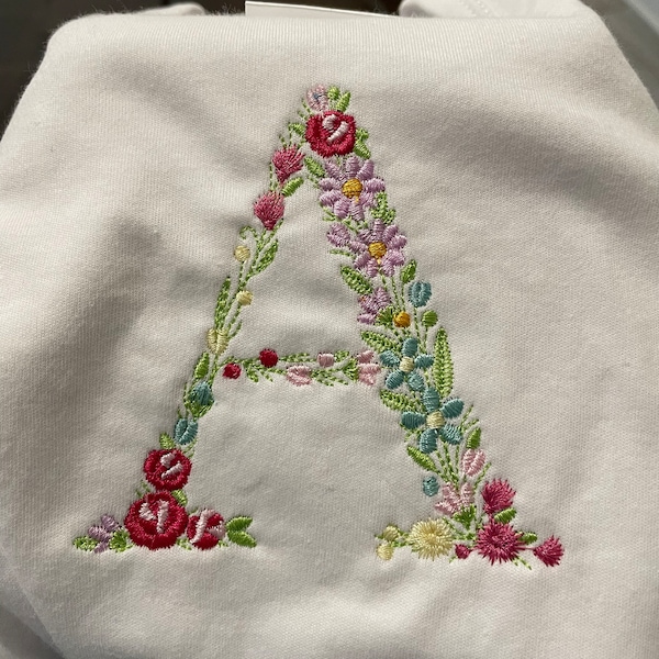 Machine Embroidery LETTER A Uppercase 9,6cm/3.80" Tall Dainty Floral ...