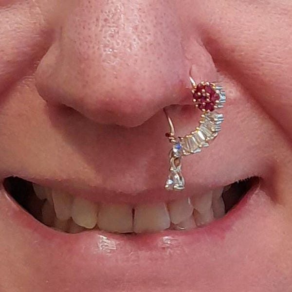 Maharashtrian Gold Plated Nose Ring Indian Non Pierced Crystal Stud ...