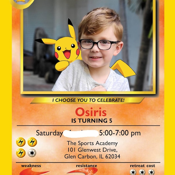 Pikachu Card Birthday Invitation With Picture Photo Printable Editable ...