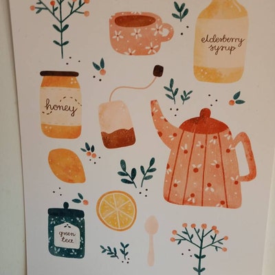 Tea Art Print Tea Lover Gift Tea Time Poster Tea Illustration Kitchen ...