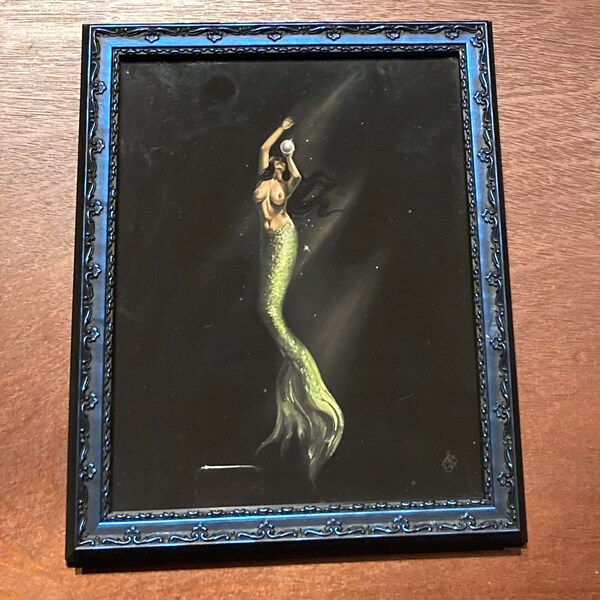 Ornate Gold Shell & Rose Framed Mermaid // Dark Fantasty Mermaid Pearl ...