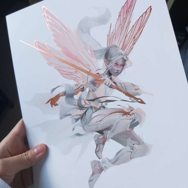 Dragon Fly Knight ROSE GOLD Leaf/ Foil Print 8x10 Fairy - Etsy