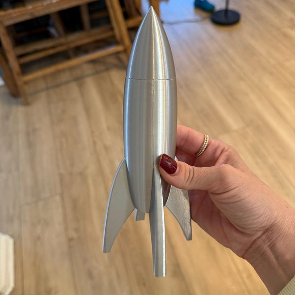 Silver Rocket Ship Container, Retro Rocket Ship With Lid and Storage ...