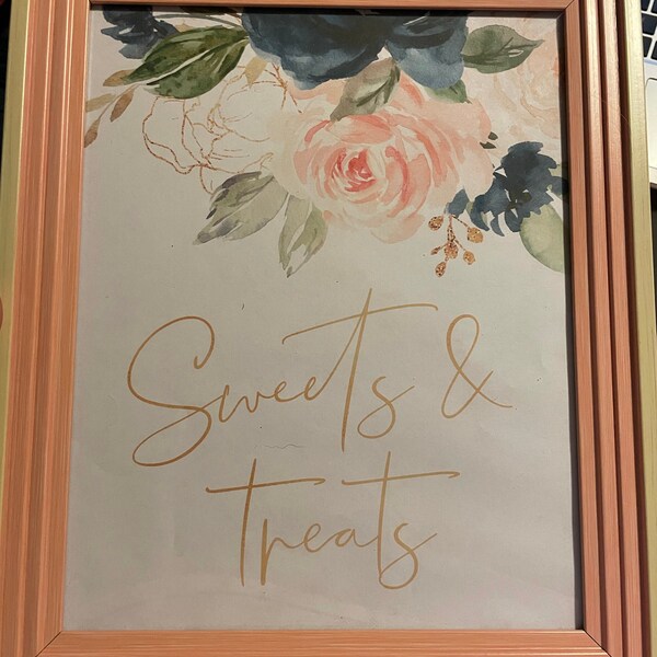 Dessert Table Sign - Navy Gold Blush Decorations - Sweets and Treats ...