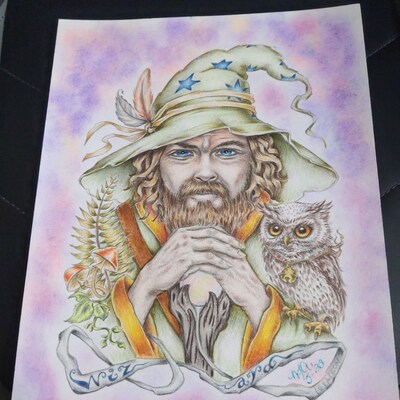 Wizard Coloring Page GRAYSCALE Male Magic Owl Woodland Male ...