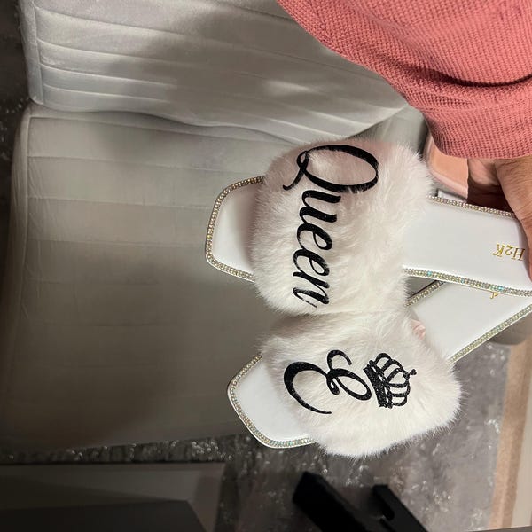 Bride Faux White Fur- Mrs. Slides, Personalized Bride Slides ...