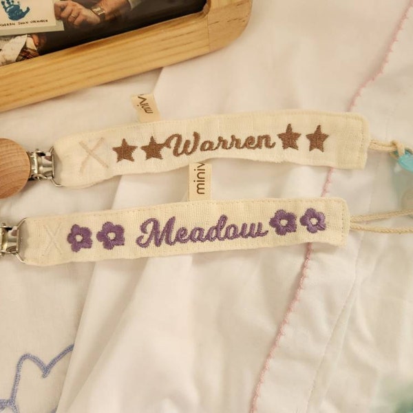 Personalized Pacifier Clip Holder / Embroidered Name / Custom Boho ...