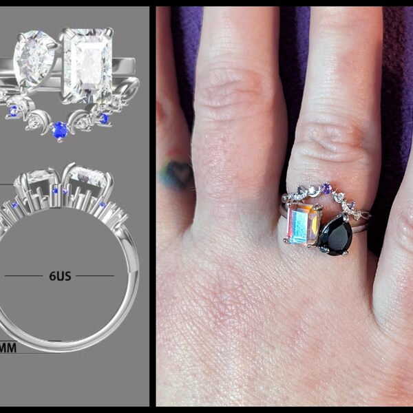 Unique Crescent Moon Wedding Ring Sterling Silver Celestial Moon Ring Amethyst Curved Wedding ...