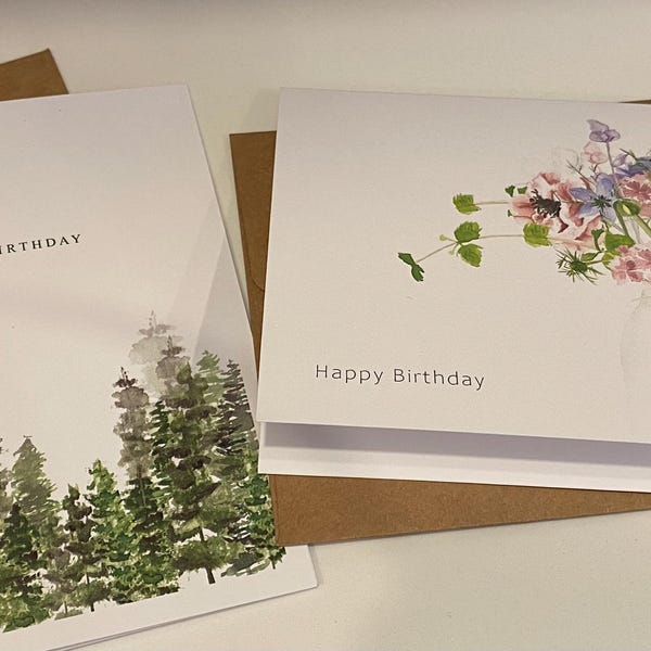 Watercolor Forest Birthday Card: Handmade Nature Greeting - Etsy