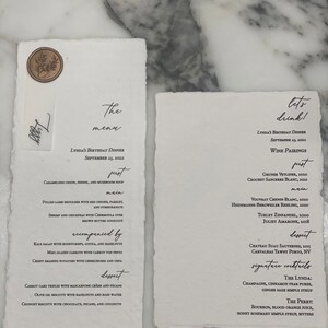 Deckled Edge Menu With Place Card set of 10 - Etsy