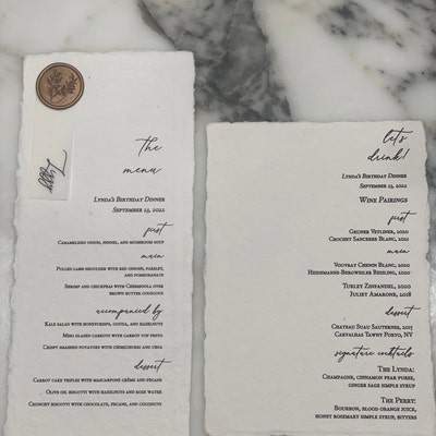 Deckled Edge Menu With Place Card set of 10 - Etsy