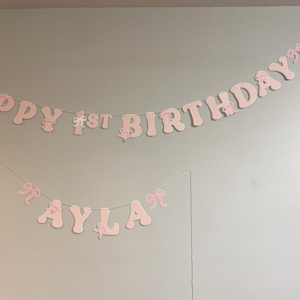 Pink Bow Happy Birthday Banner / Pink 1st Birthday / Pink Happy ...