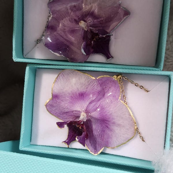 Resin Necklace With a Real Dried Orchid Flower. Botanical Jewelry With ...
