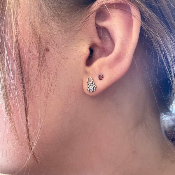 Tiny Stag Beetle Stud Earrings in Sterling Silver, Silver or Gold or ...