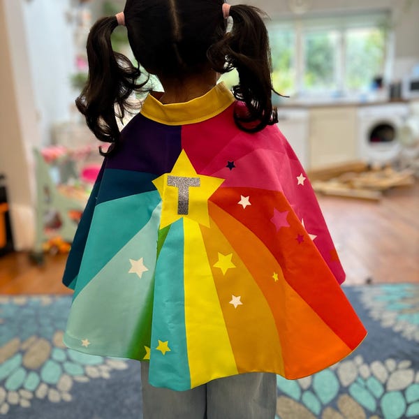 Personalised Kids Superhero Rainbow Cape and Mask Set, Superstar Super ...