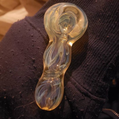 Yellow and Blue Fumed Glass Pipe Handmade Unique Golden Heady ...