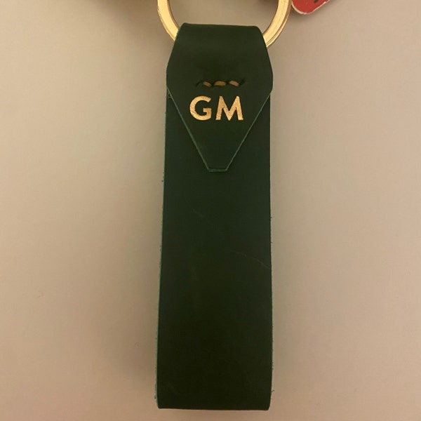 Green Italian Leather Key Chain With Gold Key Ring, Personalized ...