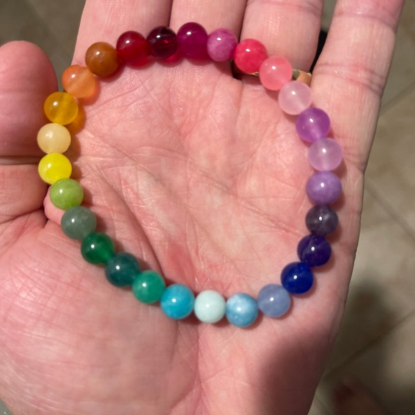 Rainbow Gemstone Bracelet, Colorful Beaded Bracelet, Healing Bracelet ...