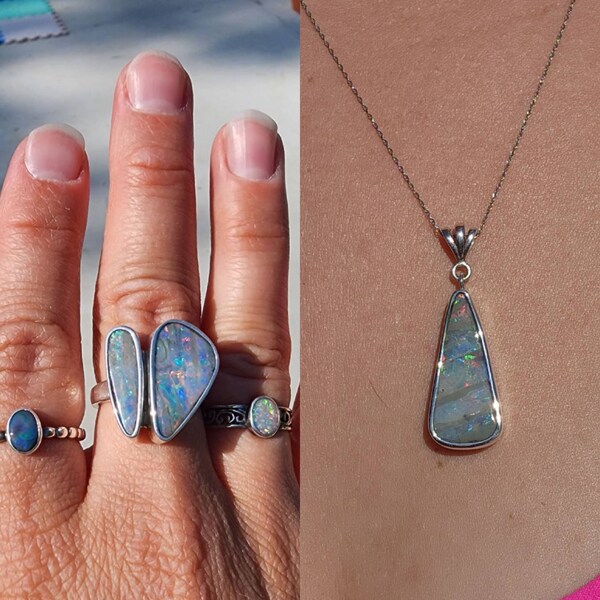 Australian Boulder Opal Ring Showing Stunning Ribbon Pattern. Cushion ...