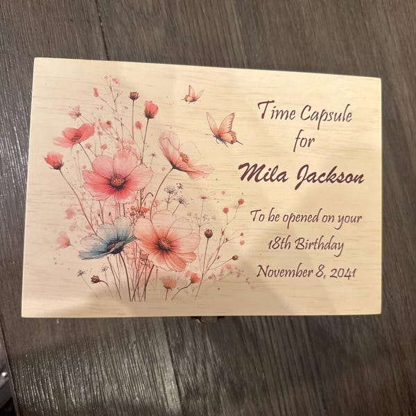 Personalized Floral Wooden Time Capsule Box: 1st Birthday Keepsake - Etsy