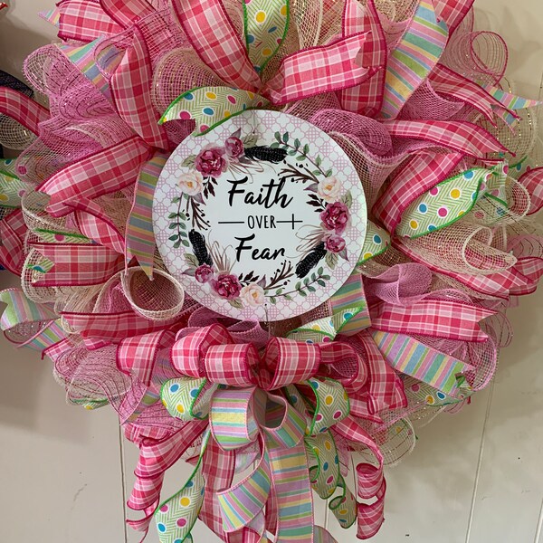 8" Round Faith Over Fear Wreath Sign, Wreath Sign, Personalize It by ...