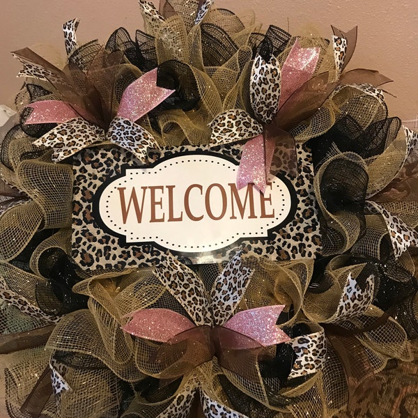 Leopard Print Welcome Wreath Sign, Welcome Wreath Sign, Aluminum Wreath ...