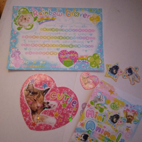 Y2K Cat Sticker Kitty Heart Sparkly Glitter Rainbow Stars Kawaii - Etsy