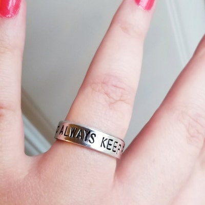 Always Keep Fighting, Aluminum Ring, Metal Stamped, Adjustable Ring ...