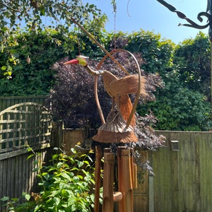 Handmade Wooden Bamboo Coconut Nodding Bird Wind Chime Garden Mobile ...