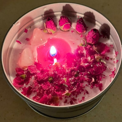 POSITIVE ENERGY CRYSTAL Rose Chakra Candle Quartz 8oz Vegan Cruelty ...