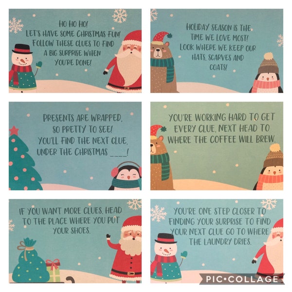 INDOOR Christmas Scavenger Hunt Clue Cards, Secret Santa Printable ...
