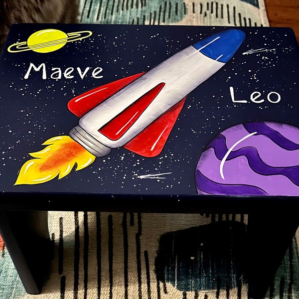 Boy's Step Stool, Rocket Stool, Spaceship Personalized Children's Step ...