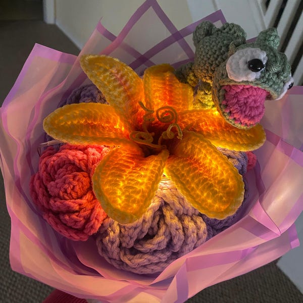 Tangled Inspired Crochet Flower Bouquet With Pascal - Etsy