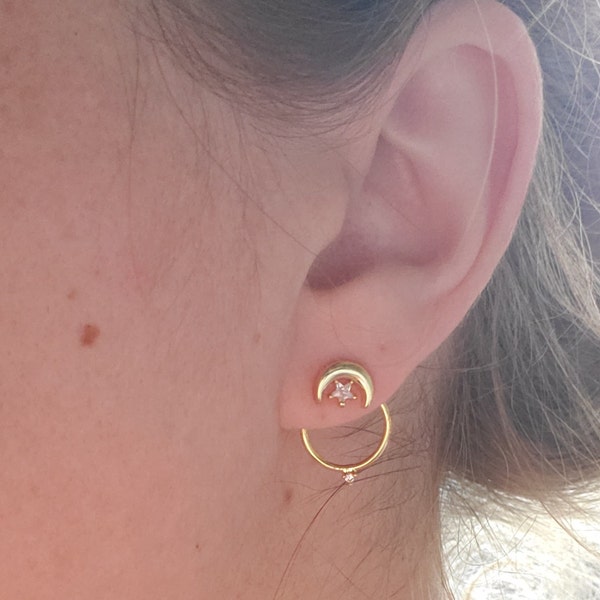 Moon Ear Jackets, Crescent Moon Earrings, Gold Ear Jacket, Silver Ear ...