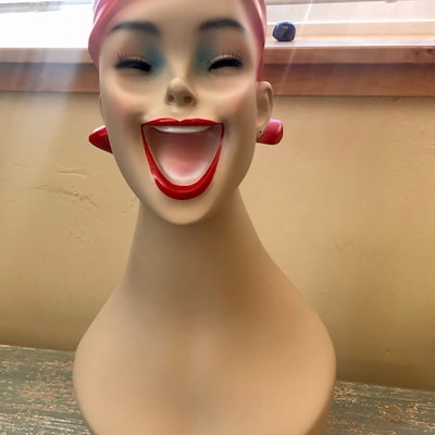 Artistic Vintage Fiberglass Adult Female Smiling Costume Mannequin Head ...