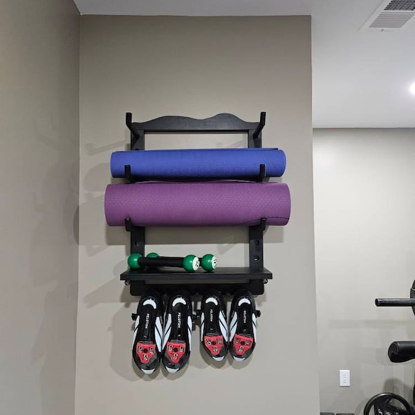 Fully Adjustable Yoga Mat Holder Shelf Home Gym Wall Organizer; Home ...