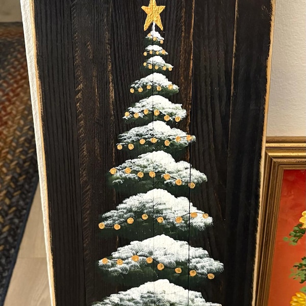 Christmas Tree Handpainted Distressed Wood Shutter Sign and Two Color ...