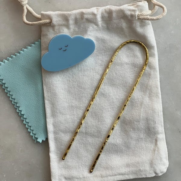 Handmade Hair Stick Barrette Pin | Pebble Gold Hammered Brass Round ...