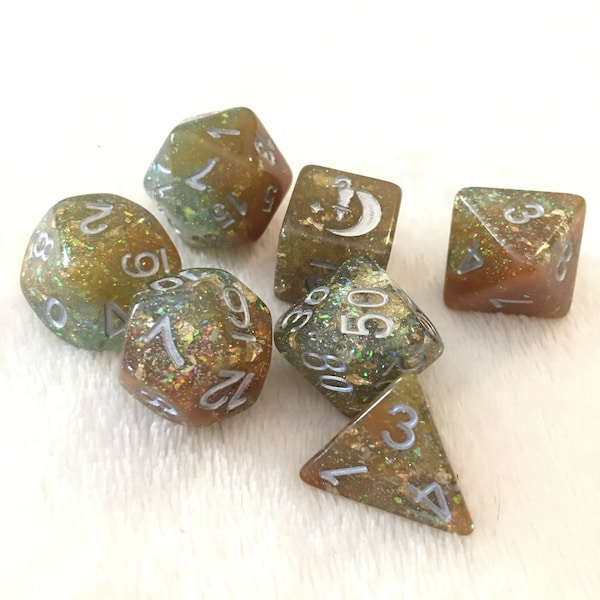 Sulfur Pool Dnd Dice Set: Translucent Glitter & Foil Polyhedral Dice - Etsy