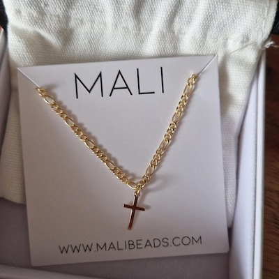 18K Baby Cross Necklace,rope Chain With Cross,kids Gold Cross Necklace ...