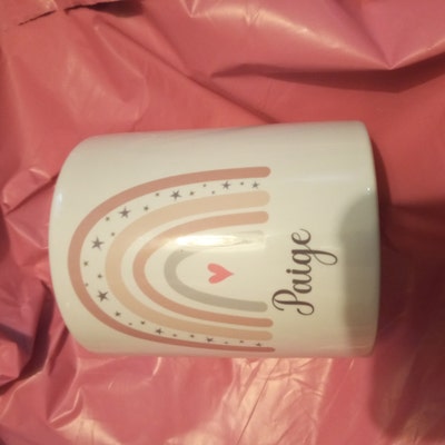 Personalised Rainbow Money Box, Pink or Blue Ceramic Piggy Bank for ...