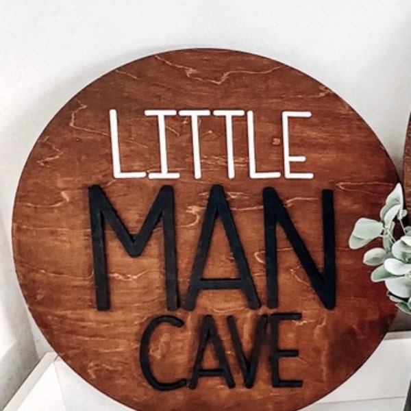 LARGE Little Man Cave Round 3D Wooden Sign || Boys Room Decor || Baby ...